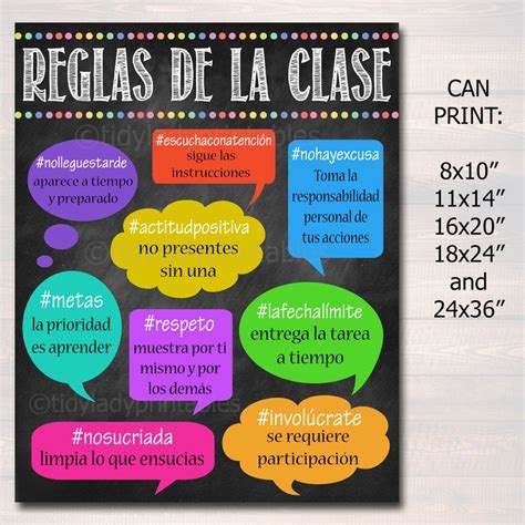 Spanish Class Sign Teacher Classroom Rules Poster Printable Digital