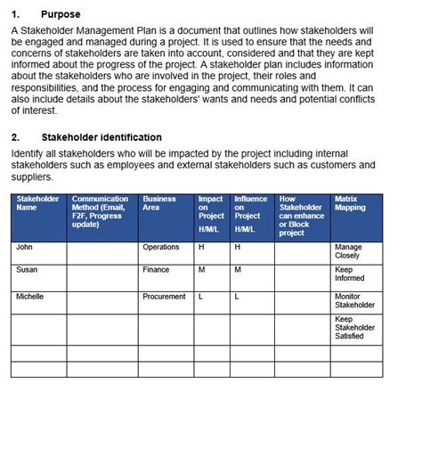 Stakeholder Management Plan Word Pmi Apm Prince2 Etsy