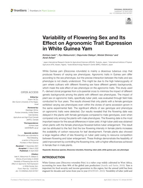 Pdf Variability Of Flowering Sex And Its Effect On Agronomic Trait