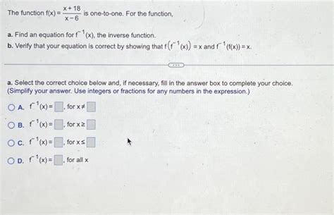 Solved The Function F X X6x 18 Is One To One For The Chegg Com