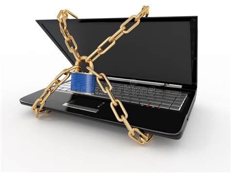 Pc Security Laptop With Chain And Lock Stock Photo Image Of Data Medium 24356380