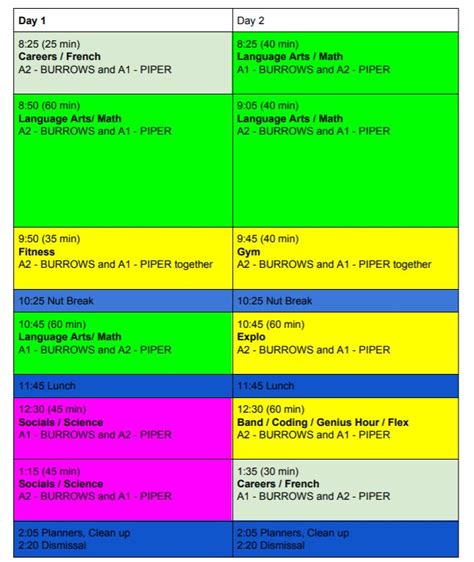 Schedule Mr Piper Clayburn Middle School