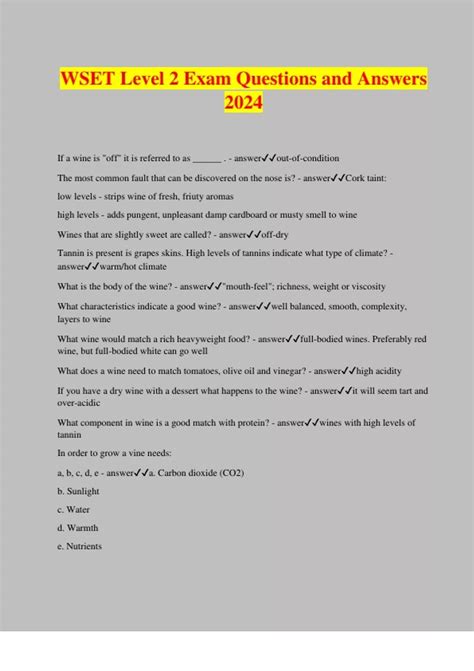 Package Deal For WSET Level Exam Questions With Complete Questions And Answers Graded A