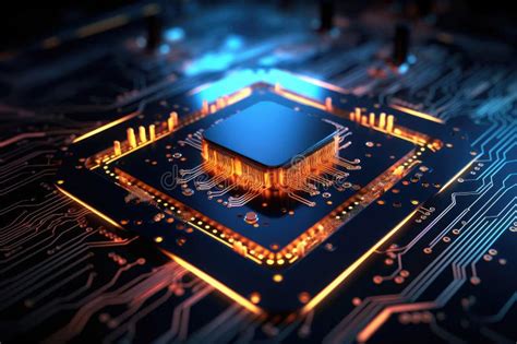 Close Up View Of Electronic Circuit Board With Processor 3d Rendering An Abstract Technology