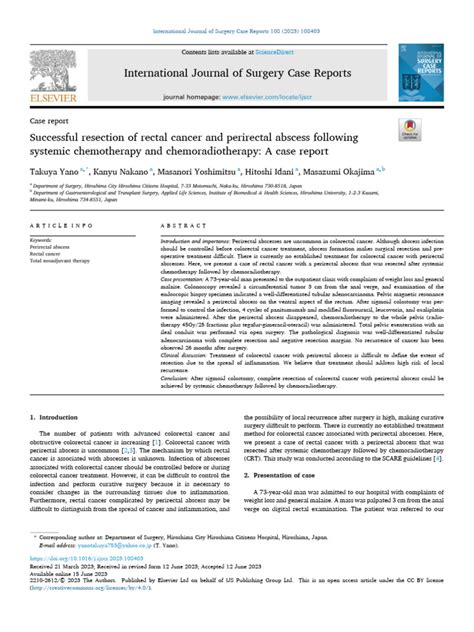 Successful Resection Of Rectal Cancer And Perirectal Abscess Following Systemic Chemotherapy And