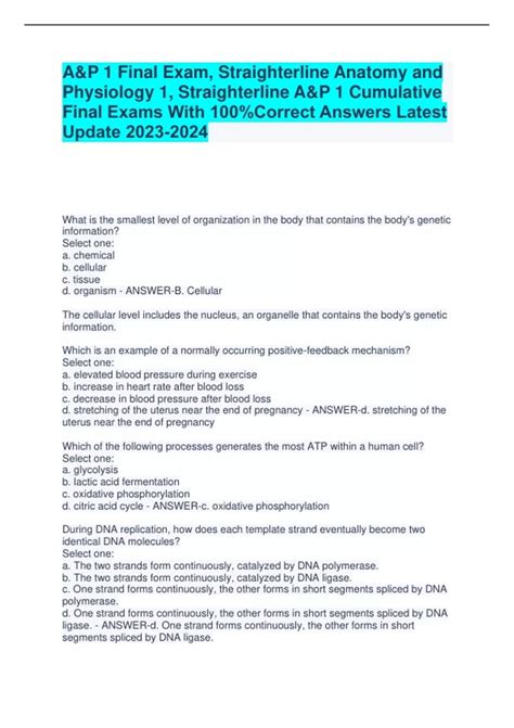 A P Final Exam Straighterline Anatomy And Physiology Straighterline A P Cumulative Final