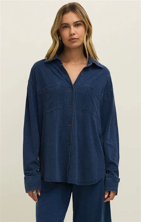 Z Supply Reese Jersey Denim Button Up Indigo