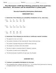 Discrete Probability Distributions Worksheet Doc Name Section Date This Worksheet Is DUE