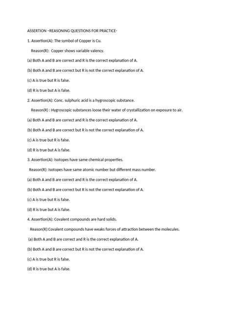 assertion reasoning questions pdf