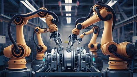 Aidriven Robots Collaborating In Industrial Manufacturing Premium Ai