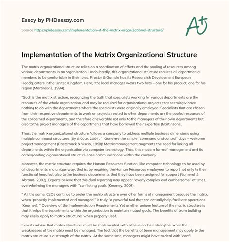 Implementation Of The Matrix Organizational Structure PHDessay Com
