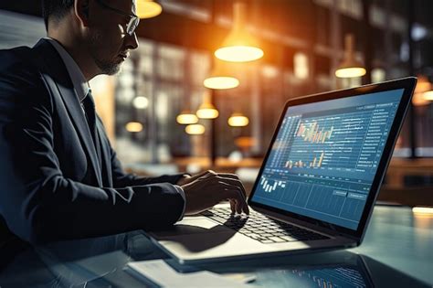 Premium Ai Image Businessman Analyzing Stock Market Data On Laptop In