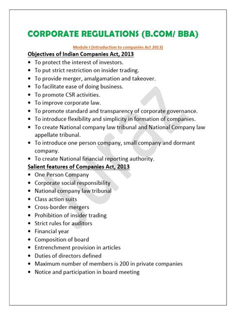 Corporate Regulations Bcom Bba Juraz Notes Pdf Stocks Liquidation