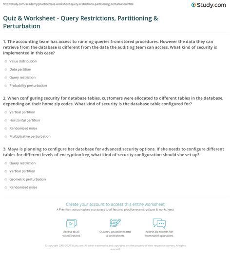 Quiz And Worksheet Query Restrictions Partitioning And Perturbation