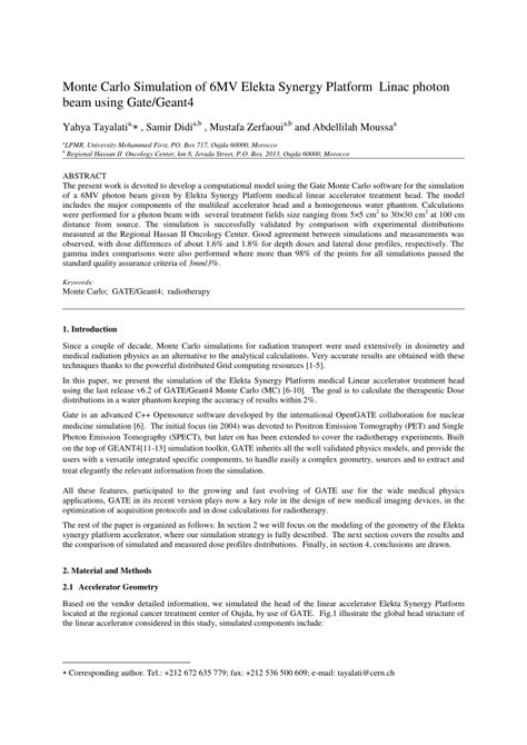 Pdf Monte Carlo Simulation Of 6mv Elekta Synergy Platform Linac Photon Beam Using Gate Geant4