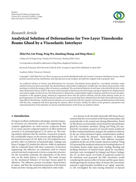 Pdf Analytical Solution Of Deformations For Two Layer Timoshenko Beams Glued By A Viscoelastic
