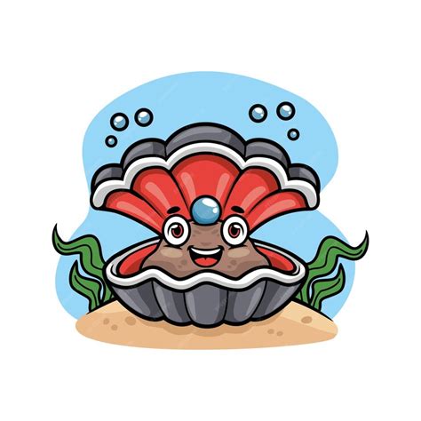 손으로 그린 조개 만화 그림 무료 벡터
