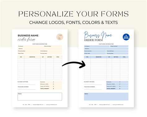 Custom Order Form Template Editable Refund Forms Purchase Order