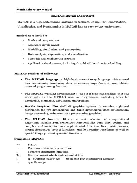 Introduction Matlab Pdf Matlab Matrix Mathematics