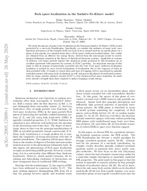 Pdf Fock Space Localization In The Sachdev Ye Kitaev Model