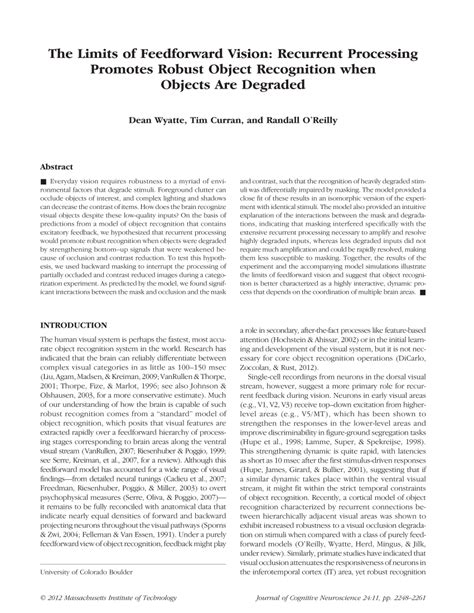 Pdf The Limits Of Feedforward Vision Recurrent Processing Promotes