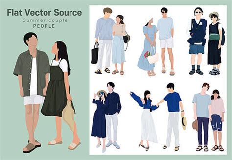 유토이미지 여름 커플 데이트코스 커플룩을 입고 관광 여행을 즐기는 신혼부부 사람 실루엣 소스 모음