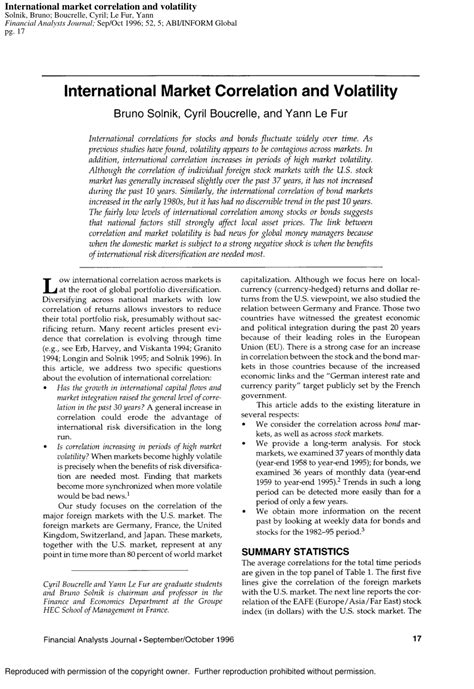 Pdf International Market Correlation And Volatility