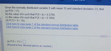 Solved Given The Normally Distributed Variable X With Mean Chegg