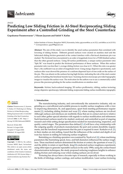 Pdf Predicting Low Sliding Friction In Al Steel Reciprocating Sliding Experiment After A