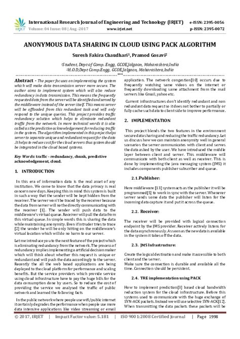 Pdf Anonymous Data Sharing In Cloud Using Pack Algorithm
