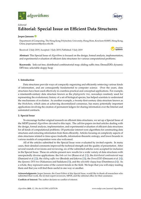 Pdf Editorial Special Issue On Efficient Data Structures