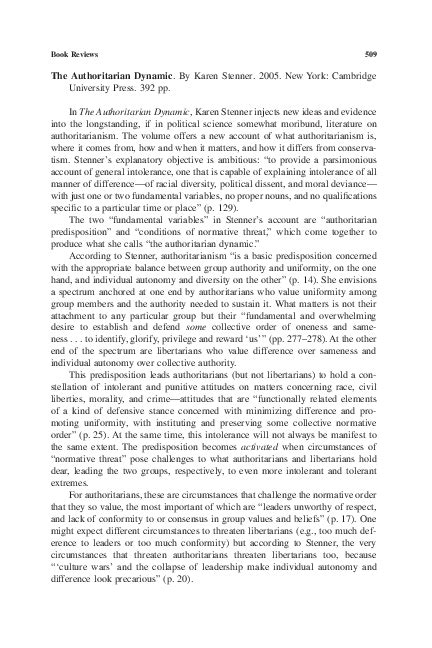 Pdf The Authoritarian Dynamic By Karen Stenner