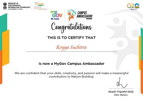 Suchitra Koyya On Linkedin Mygov Campusambassador Gratitude