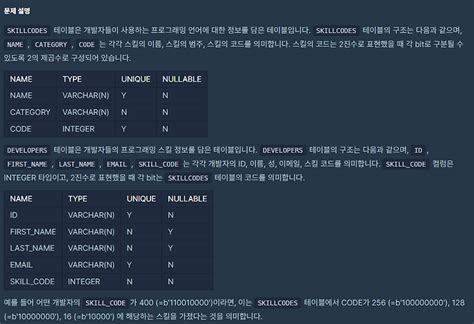 조건에 맞는 개발자 찾기 프로그래머스 Mysql