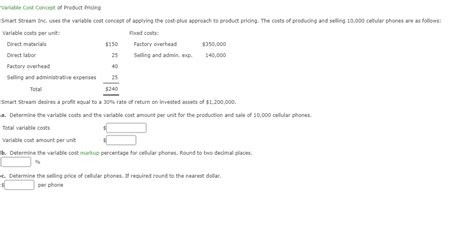 solved variable cost concept of product pricing smart stream