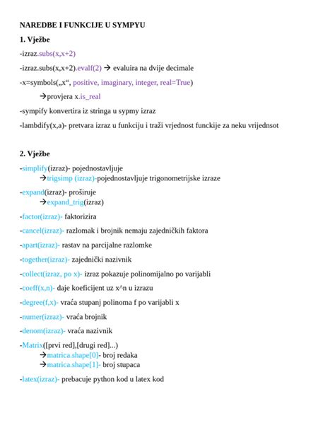 Naredbe U Sympy U Pdf