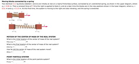 solved moving blocks connected by a spring two identical