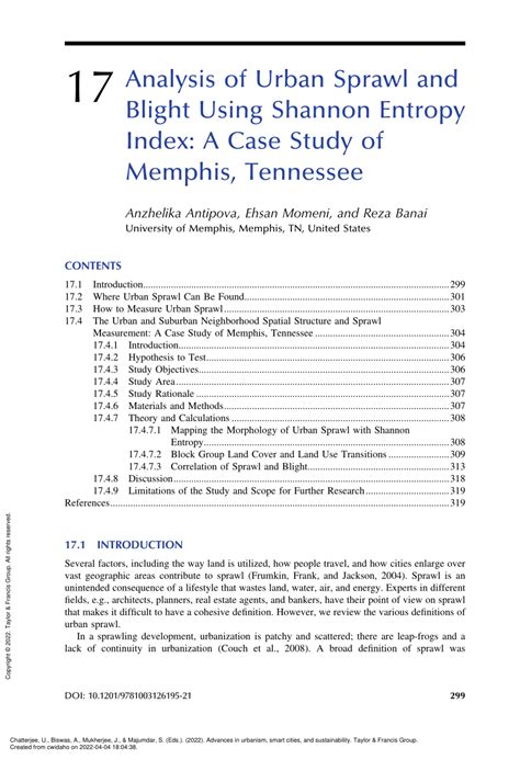 Pdf Analysis Of Urban Sprawl And Blight Using Shannon Entropy Index