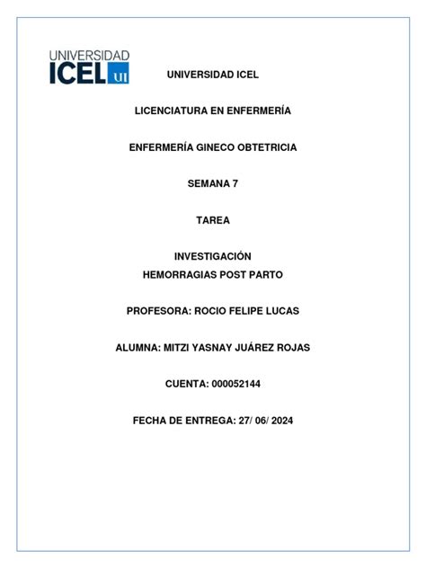 Hemorragias Post Parto Juarez Rojas Mitzi Yasnay Pdf Parto