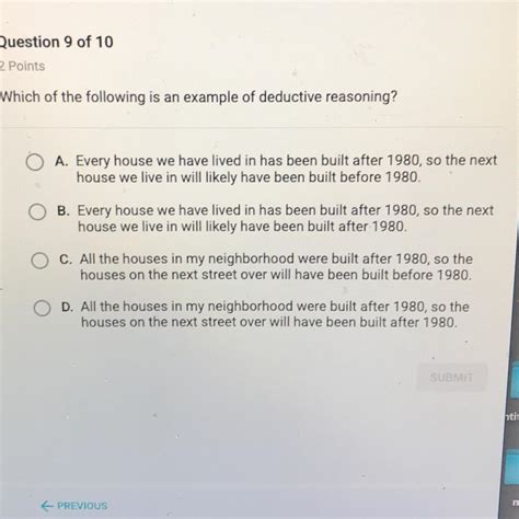 Which Option Is An Example Of Deductive Reasoning Brainly