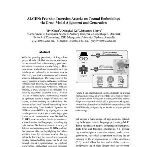 Algen Few Shot Inversion Attacks On Textual Embeddings Via Cross Model Alignment And Generation