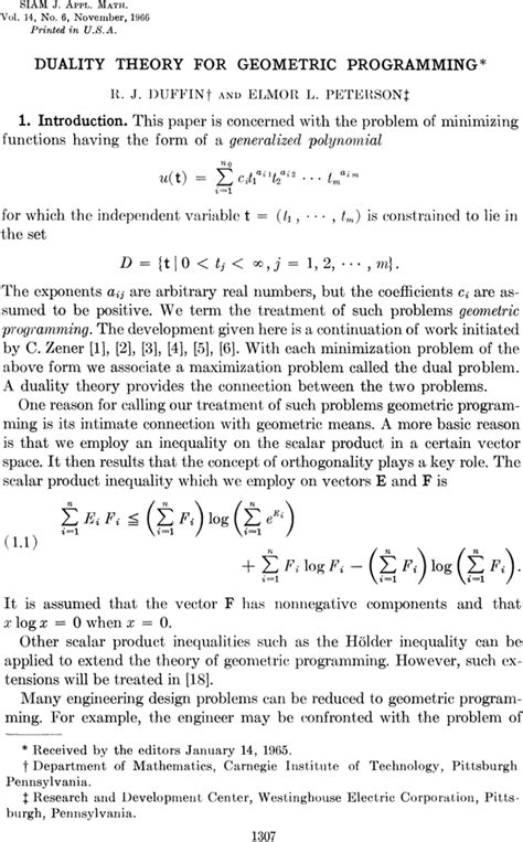 Duality Theory For Geometric Programming Siam Journal On Applied Mathematics
