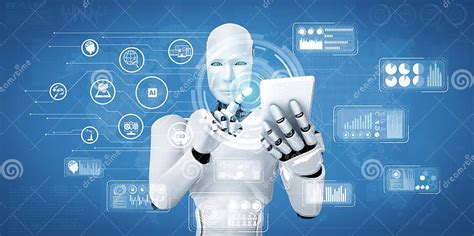 Mlb Robot Humanoid Use Mobile Phone Or Tablet For Big Data Analytic Stock Illustration