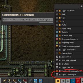 Export Researched Technologies Factorio Mods