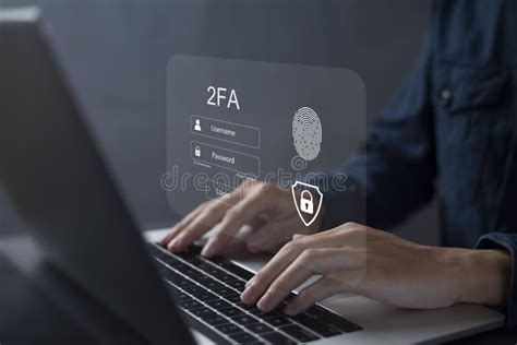 Person Using Laptop And Touching Virtual Screen For Two Factor Authentication For Safety Use Of