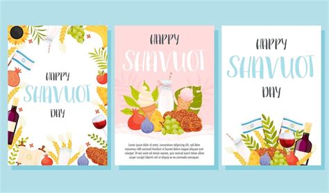 해피 Shavuot 날 인사말 카드는 히브리어 텍스트 Happy Shavuot 벡터 일러스트에서 번역을 설정합니다 프리미엄 벡터
