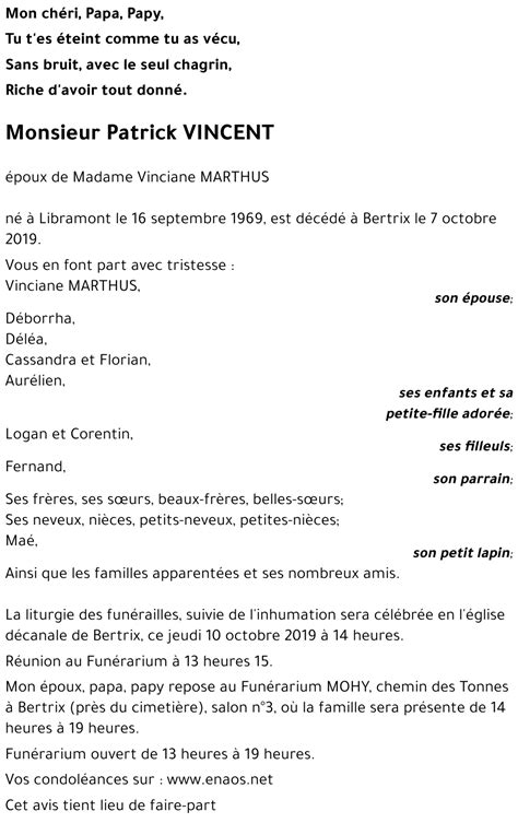 Patrick Vincent † 07102019 Inmemoriam