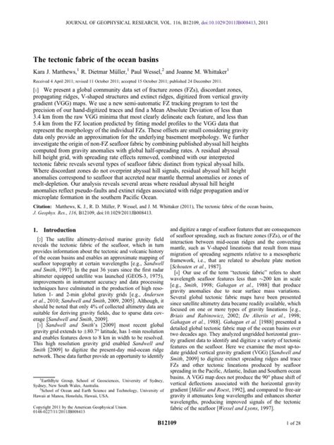 Journal Of Geophysical Research Solid Earth 2011 Matthews The Tectonic Fabric Of The Ocean
