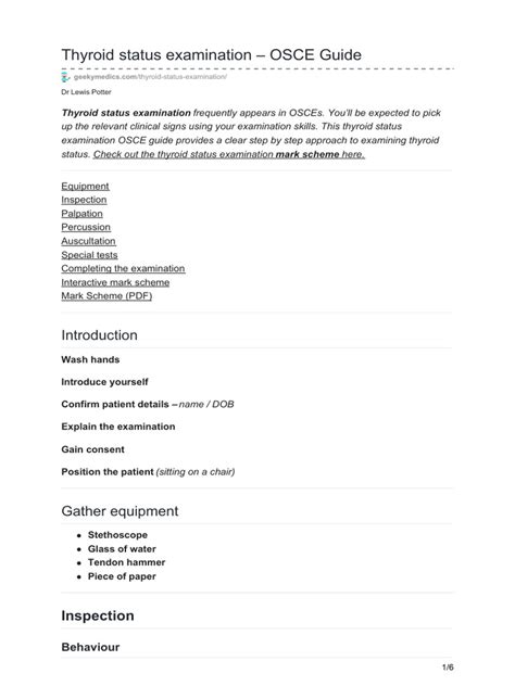 Thyroid Status Examination Osce Guide Pdf Thyroid Neck