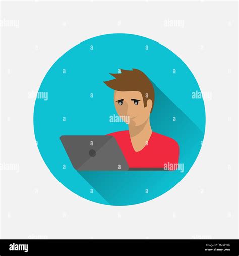 Man Freelancer Runs A Computer Symbol Icon Isolated In A Flat Style On A White Background
